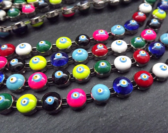 Silver Multicolor Evil Eye Bead Chain, Fun Chunky Enamel Eye Link Chain ...