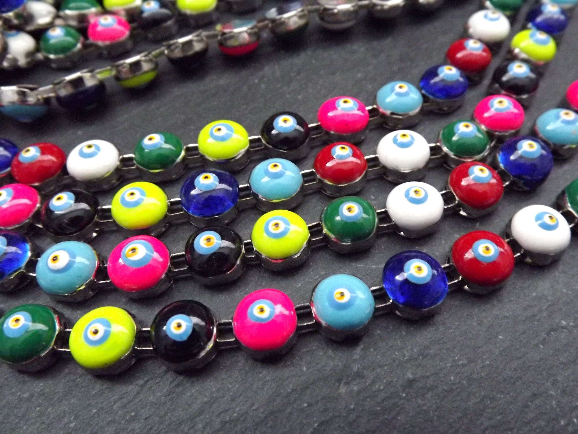 Silver Multicolor Evil Eye Bead Chain Fun Chunky Enamel Eye | Etsy