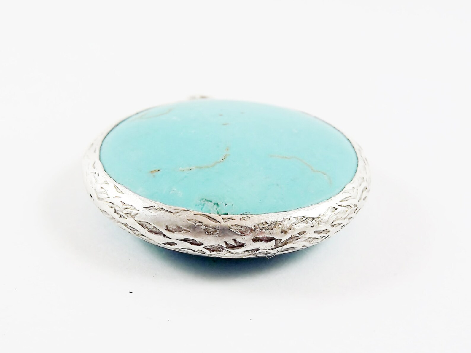 32mm Round Smooth Turquoise Stone Pendant Matte Antique - Etsy