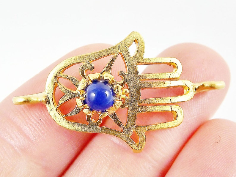 Hamsa Hand of Fatima Connector With Royal Blue Jade Stone - Etsy