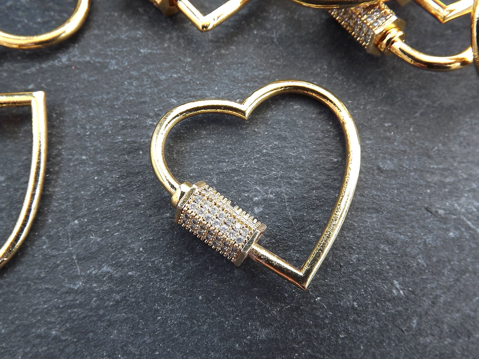 Carabiner Clasp Large Heart Screw Clasp CZ Cubic Zirconia - Etsy
