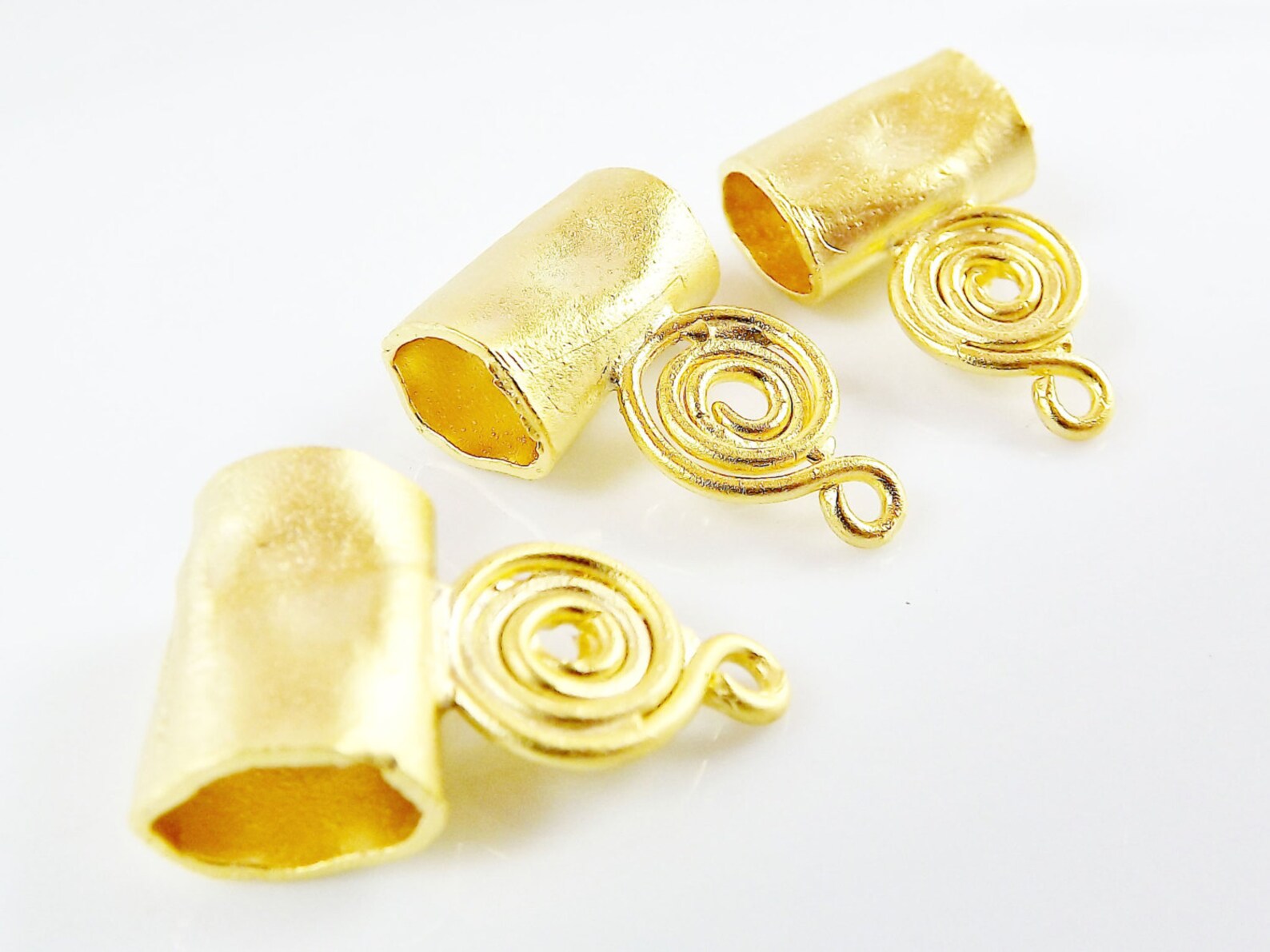 3 Medium Organic Rustic Curl Spiral Wire Wrap Bails - 22k Matte Gold ...