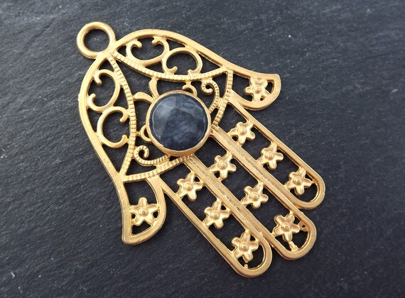 Extra Large Hamsa Hand of Fatima Pendant Round Smoky Grey Jade | Etsy