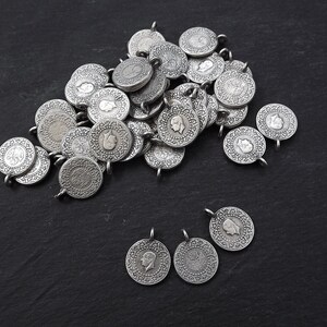 Silver Coin Charms, Medallion Pendant, Chunky Coin Charms, Round Coin ...