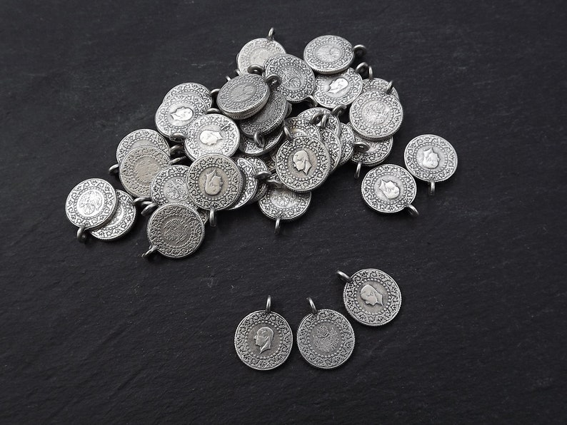 Silver Coin Charms Medallion Pendant Chunky Coin Charms | Etsy