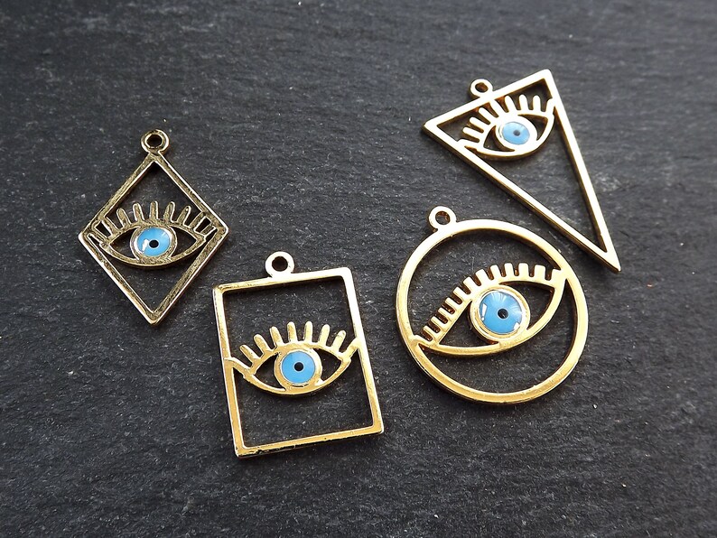 Gold Evil Eye Charm, Triangle Eye Pendant, Earring Charms, Evil Eye ...