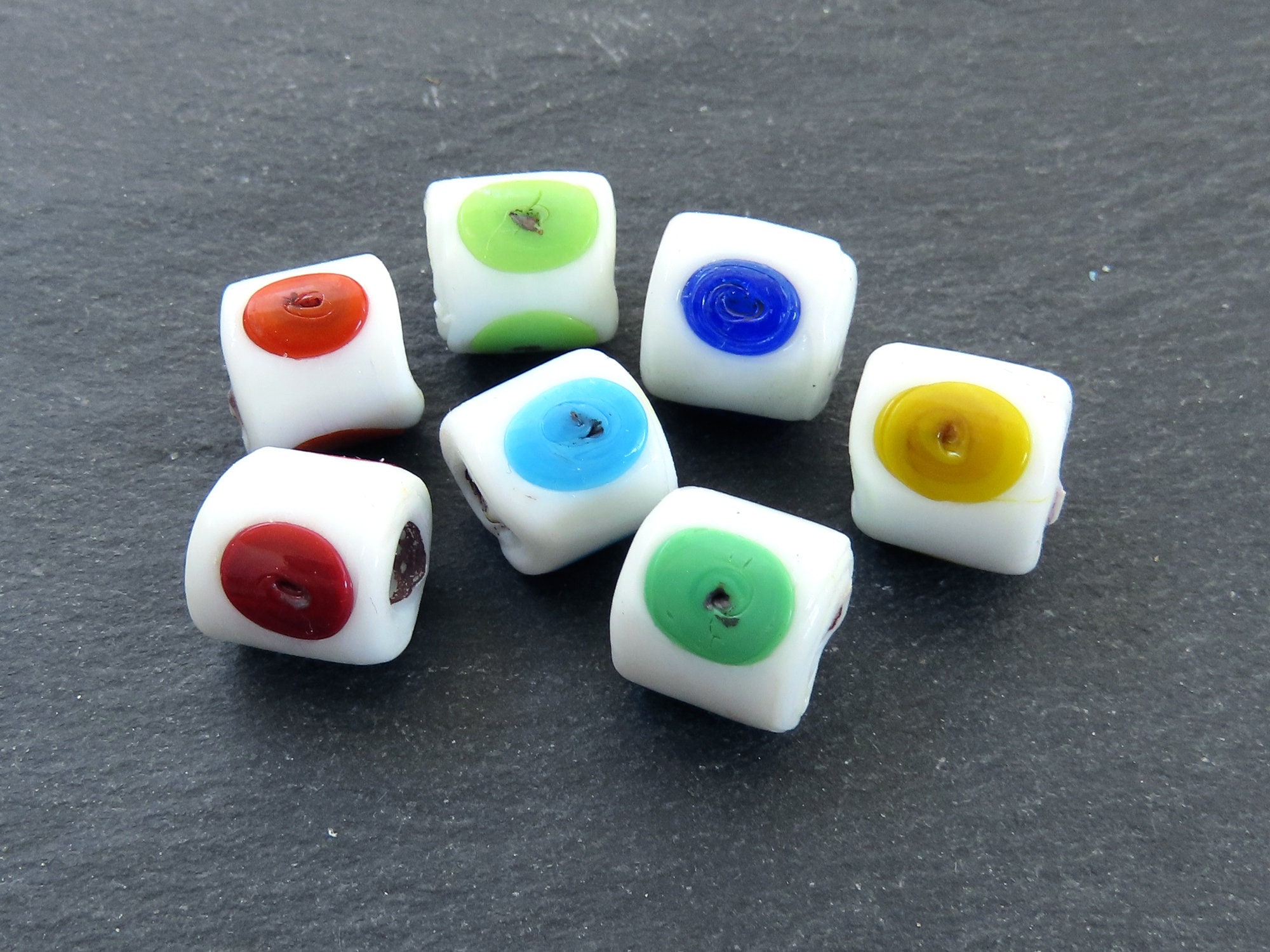 White Evil Eye Beads Rainbow Colorful Glass Eye Beads Tube - Etsy