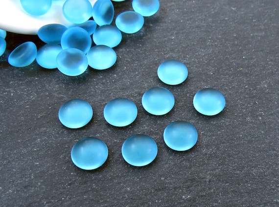 8mm Azure Sky Blue Frosted Czech Round Glass Dome Cabochon Beads 8pcs