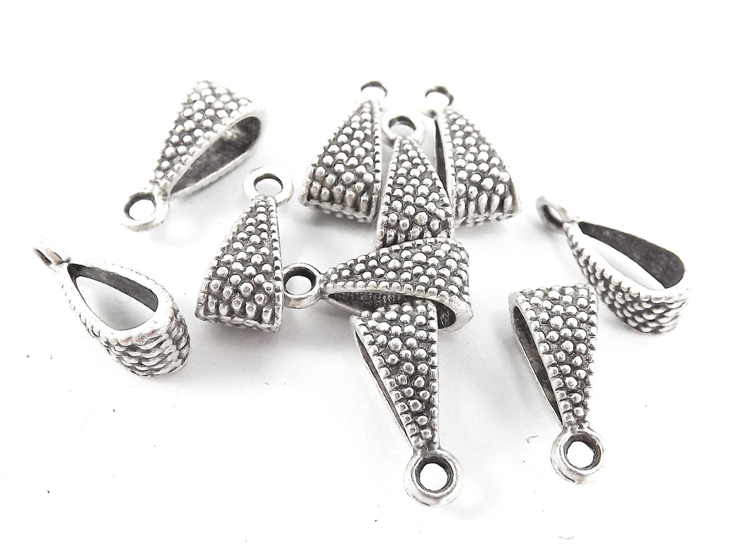 Small Dotted Silver Bead Bail Pendant Bail Charm Holder | Etsy