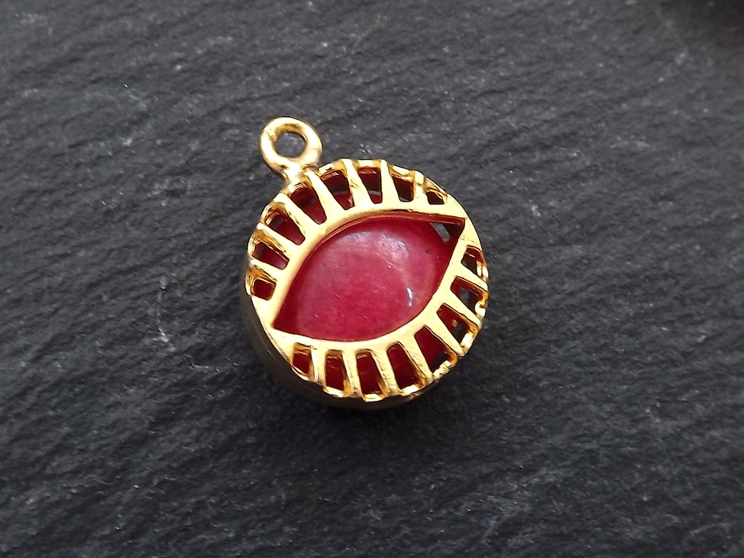 Red Evil Eye Charm, Evil Eye Pendant, Jade Stone, Caged Evil Eye, Lucky ...