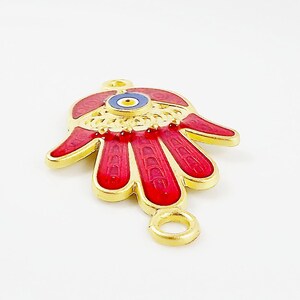 Red Hamsa Hand of Fatima Connector With Round Enameled Evil Eye - Matte ...