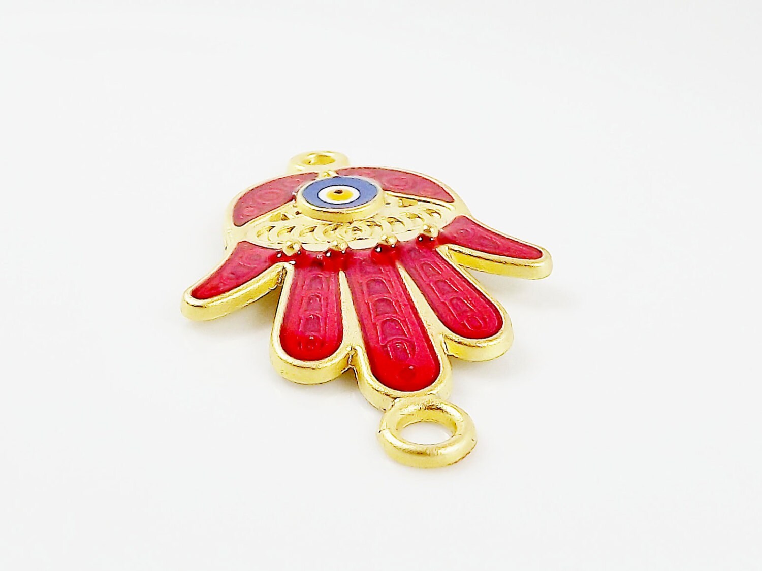 Red Hamsa Hand of Fatima Connector With Round Enameled Evil | Etsy