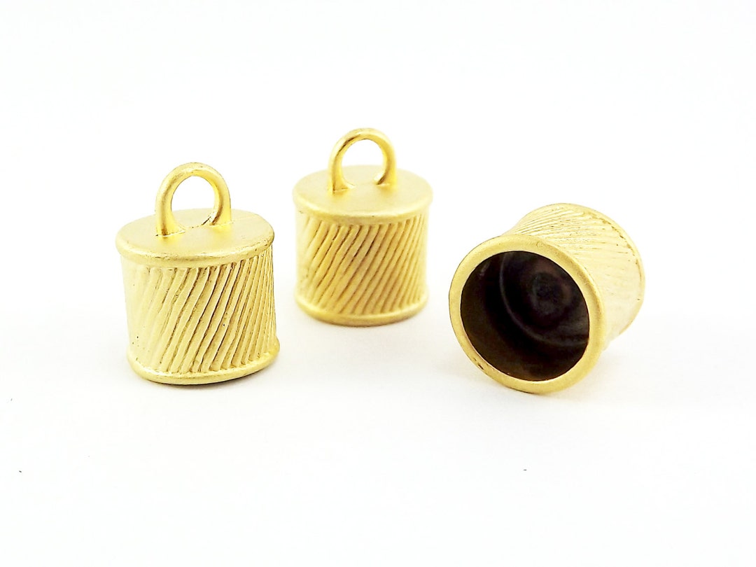 3 Gold Bead Caps, Diagonal Line Pattern, Beadcaps, Tassel Caps, Cord ...