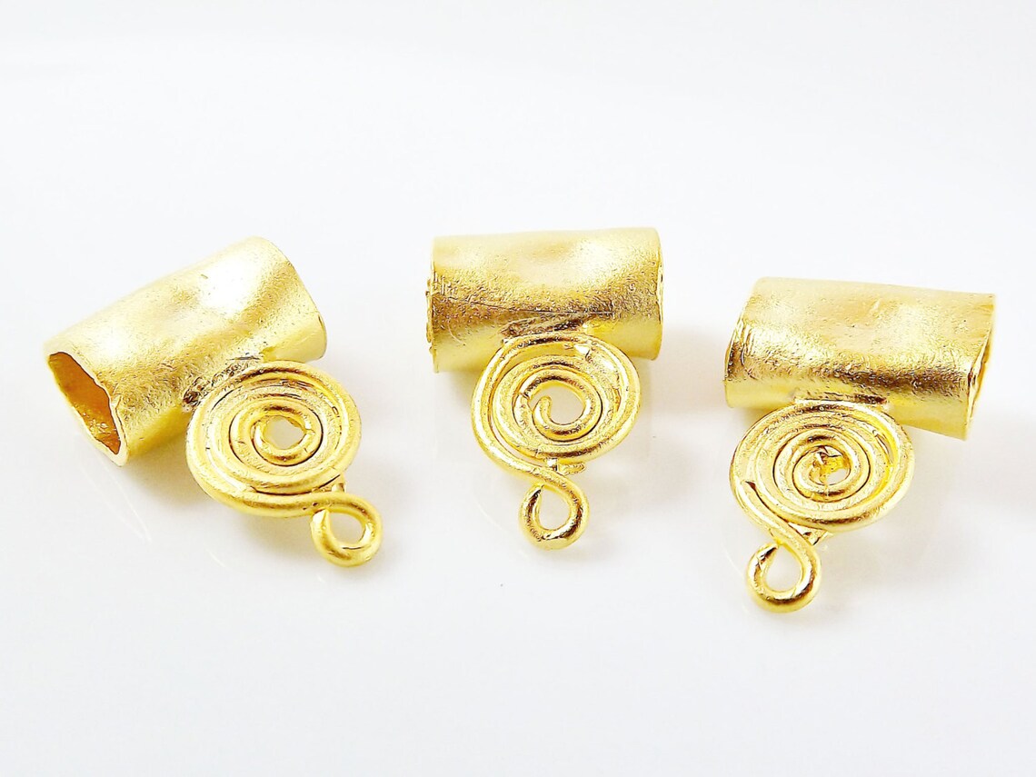 3 Medium Organic Rustic Curl Spiral Wire Wrap Bails - 22k Matte Gold ...