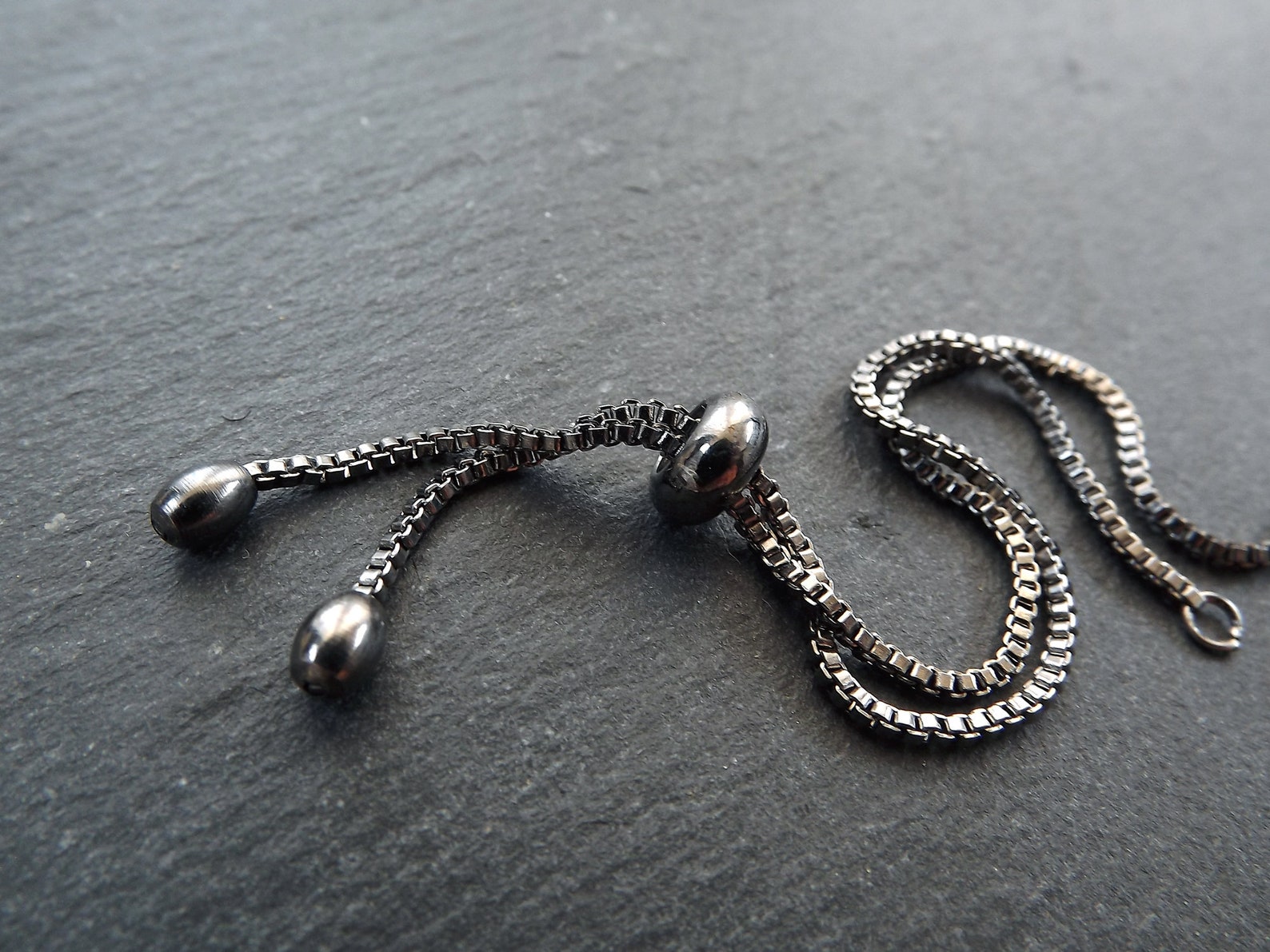 Adjustable Slider Bracelet Blank, Gunmetal Box Chain Sliding Clasp ...