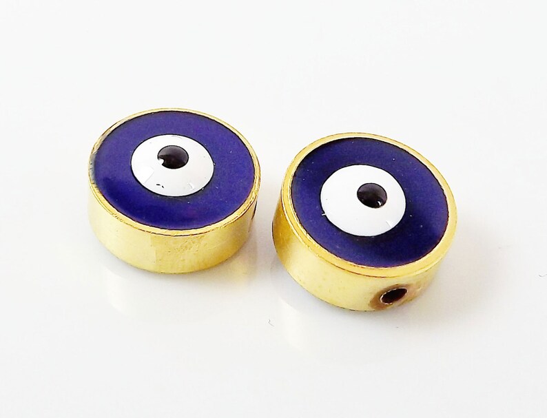 2 Large Navy Blue Lucky Enamel Evil Eye 22k Matte Gold - Etsy
