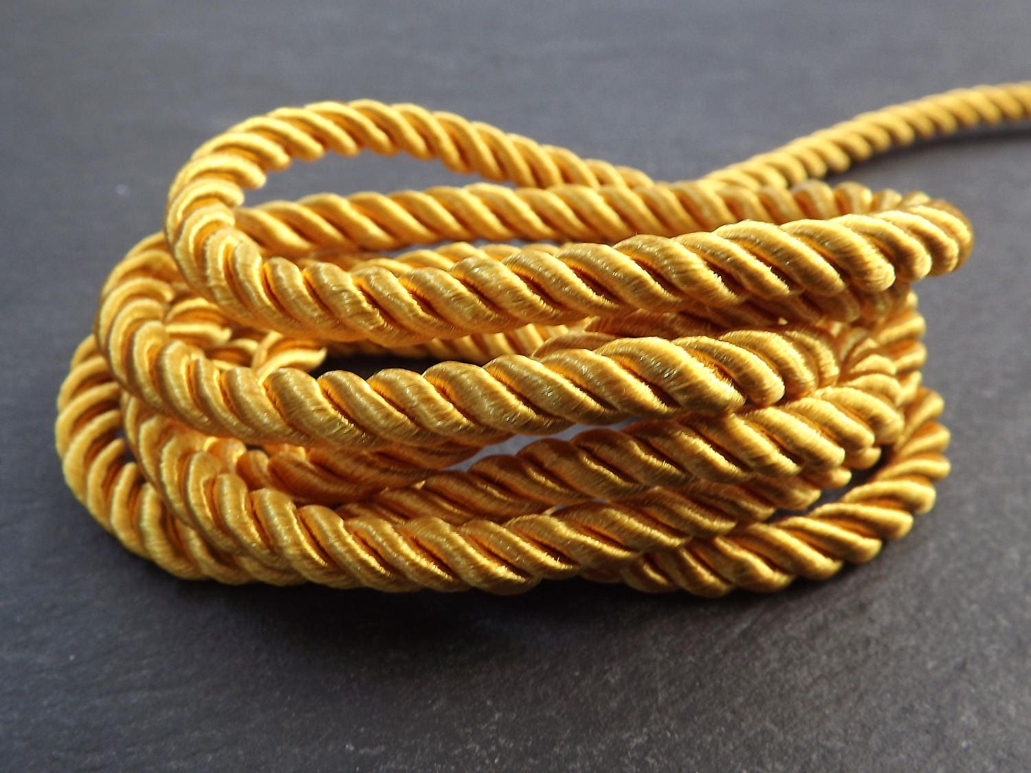 Warm Yellow 5mm Twisted Rayon Satin Rope Silk Braid Cord - 3 Ply Twist ...