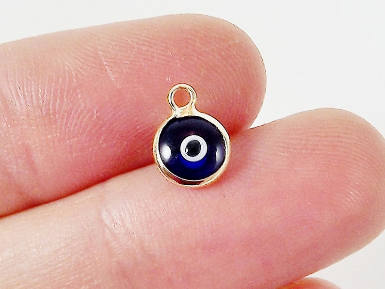 5 Mini Navy Blue Evil Eye Nazar Artisan Glass Bead Charms - Etsy