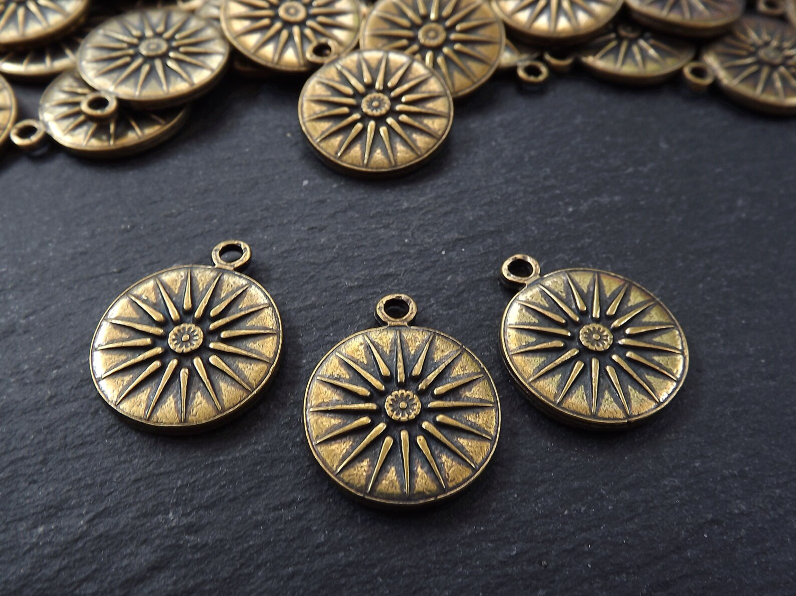 Bronze Sun Pendant Sunburst Pendant Flower Sunburst Charm - Etsy