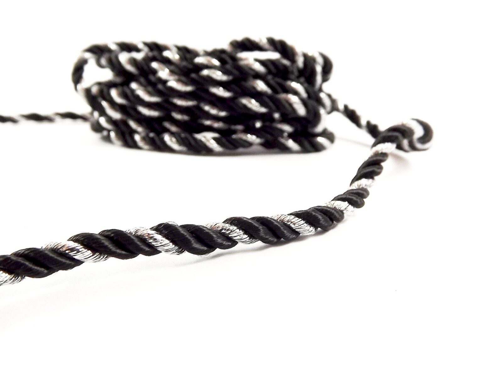 3.5mm Black Metallic Silver Twisted Rayon Satin Rope Silk - Etsy