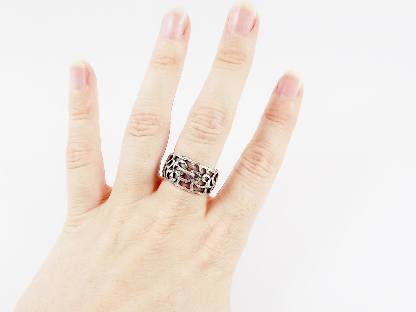 Rustic Fretwork Textured Costume Ring Base Blank With 2 Loops ...