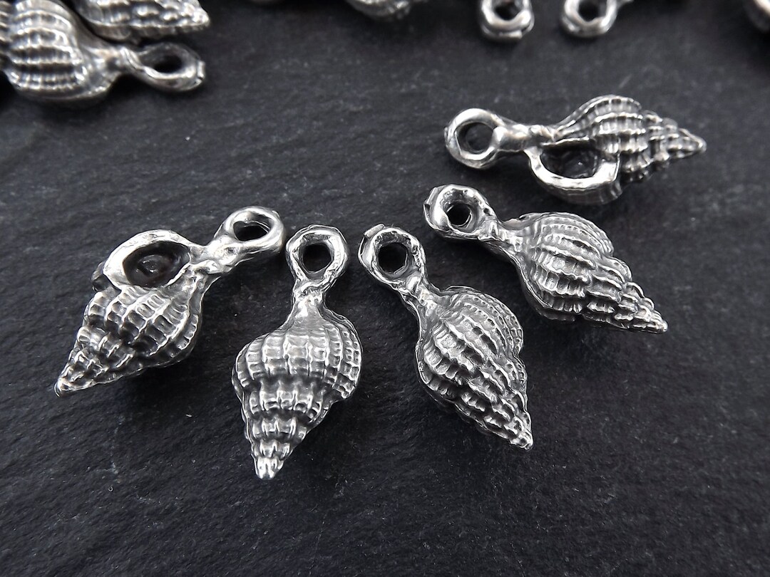 Conch Shell Charms, Silver Shell Charms, Mini Conch Shell, Shell Pendant, Spiral Shell, Seashell ...