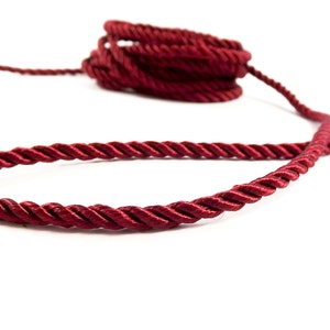 3.5mm Burgundy Twisted Rayon Satin Rope Silk Braid Cord - 3 Ply Twist ...