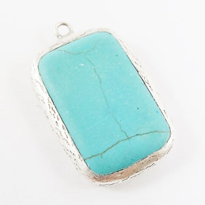32mm Rectangle Turquoise Stone Pendant- Matte Antique Silver Plated ...