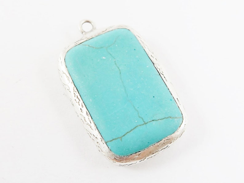 32mm Rectangle Turquoise Stone Pendant Matte Antique Silver | Etsy