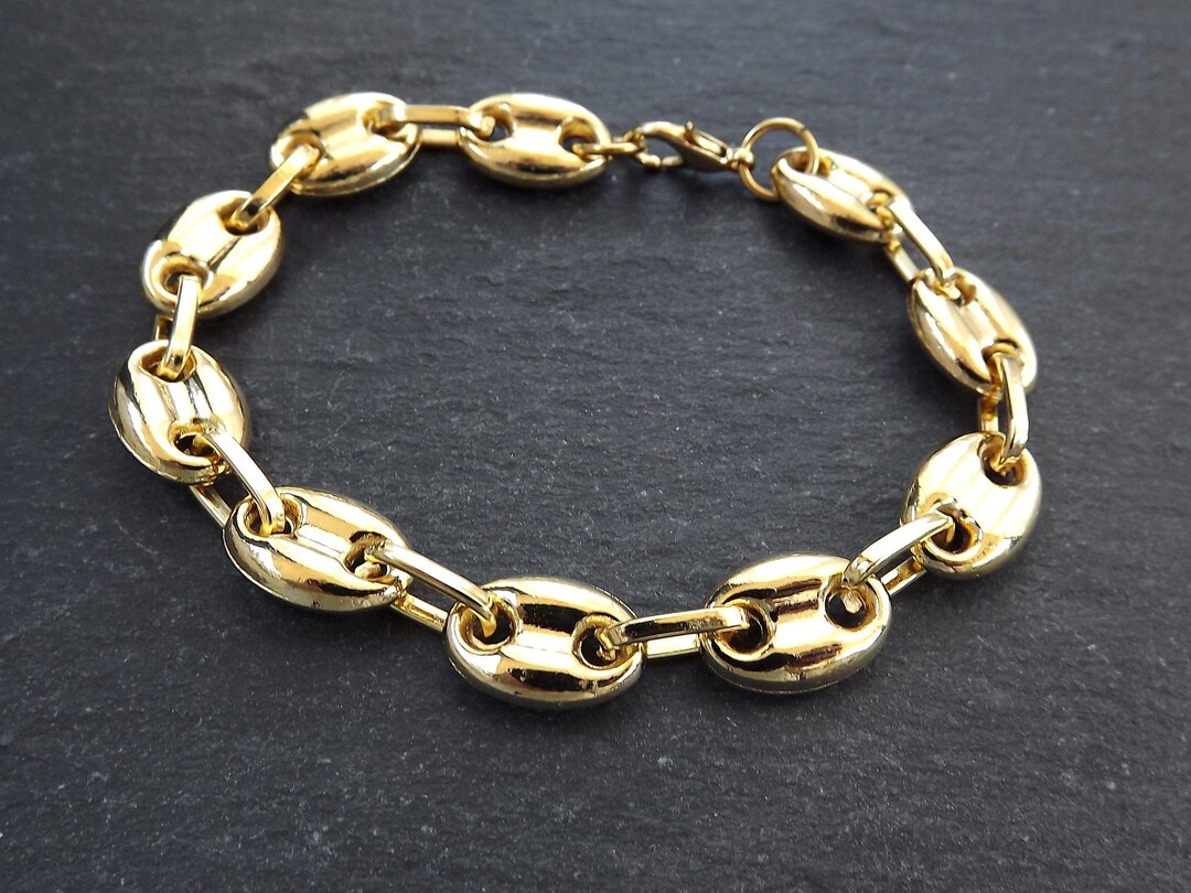 Gold Bracelet Blank Chain With Clasp, Coffee Bean Chunky Statement ...