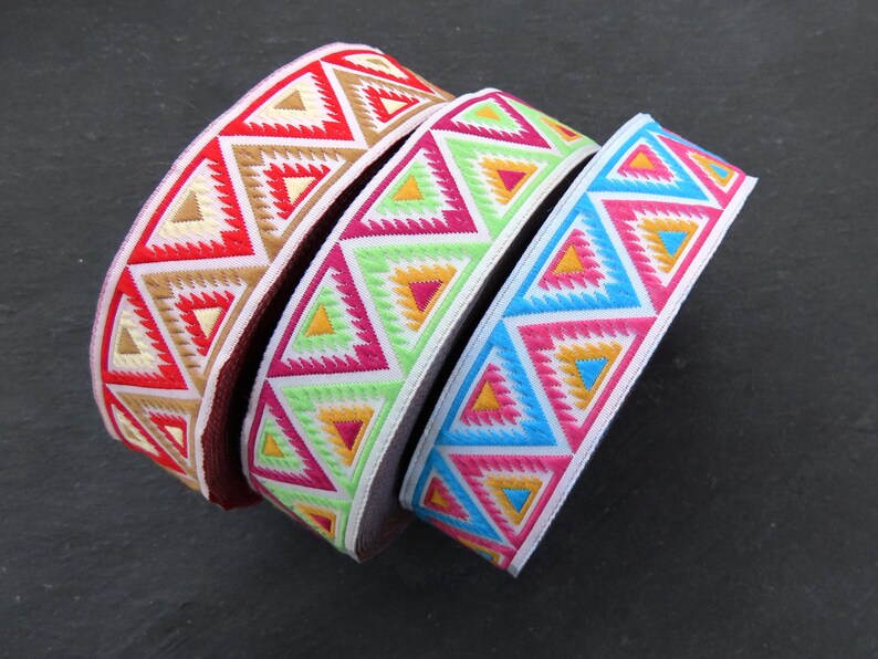 Triangle Jacquard Ribbon 10m Spool, Red Mustard Lemon Yellow Chevron ...
