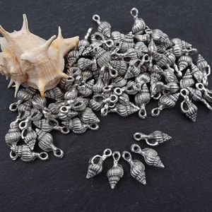 Conch Shell Charms, Silver Shell Charms, Mini Conch Shell, Shell Pendant, Spiral Shell, Seashell ...