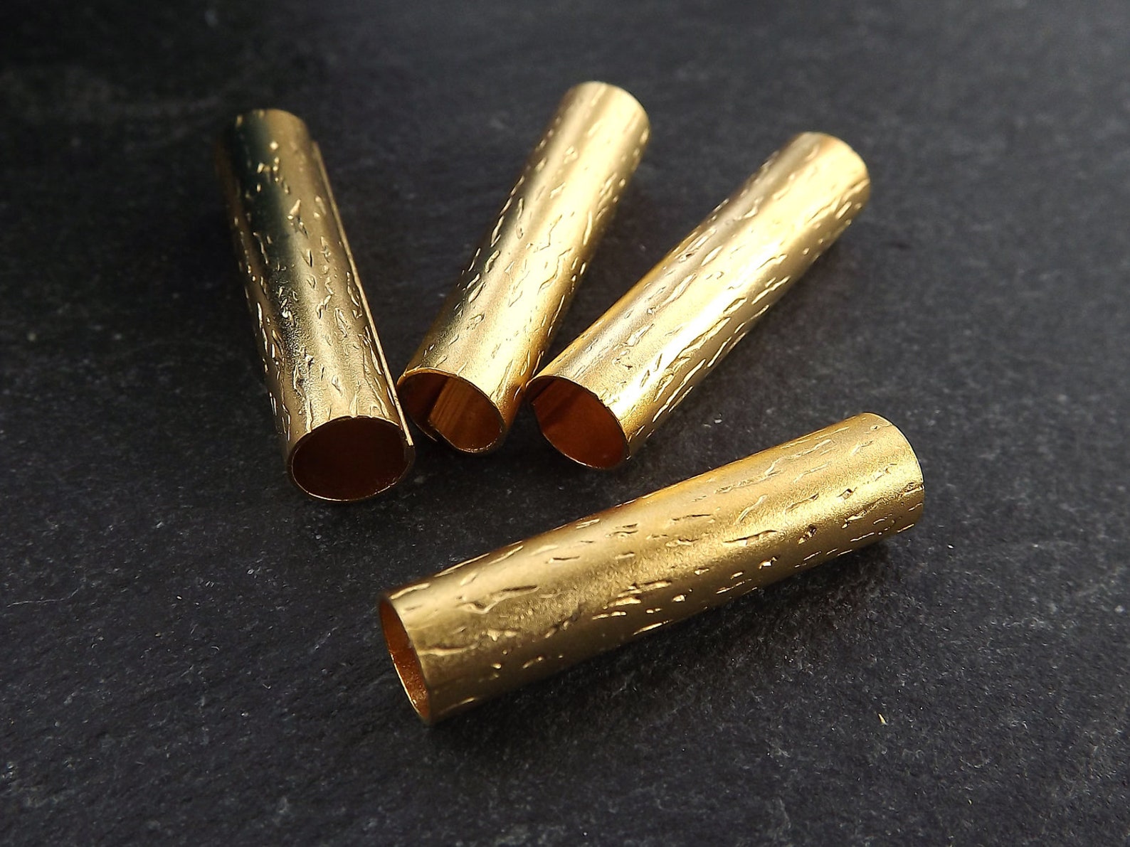 Gold Tube Beads Textured Tube Beads Tube Spacer Tubular - Etsy