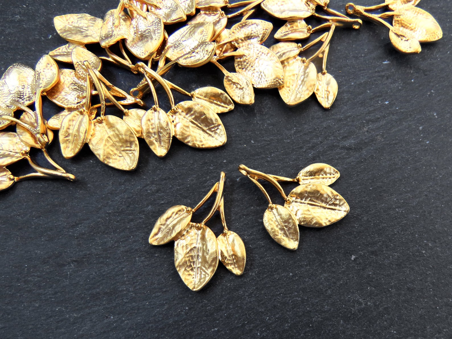 Gold Leaf Pendant Charms Vine Leaves Branch Pendant Charm - Etsy