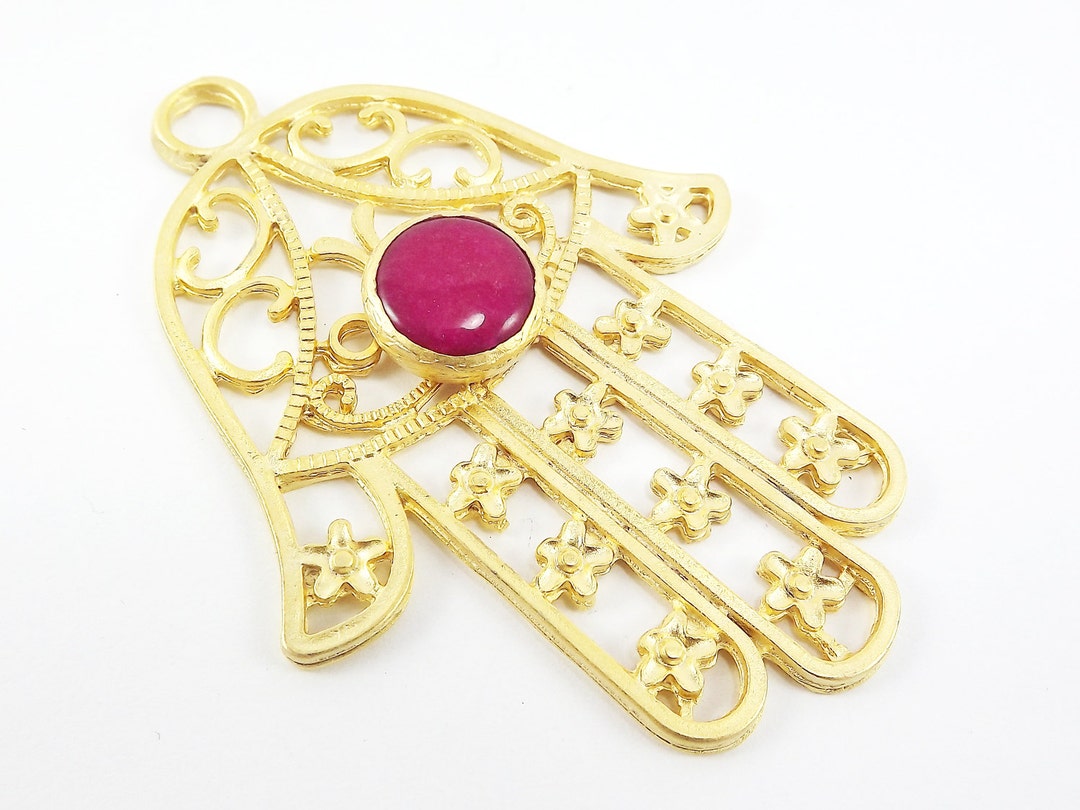 Extra Large Hamsa Hand of Fatima Pendant Smooth Virtual Pink Jade - 22k ...