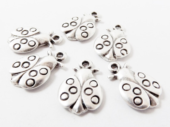 6 Ladybug Ladybird Charms Matte Antique Silver Plated | Etsy