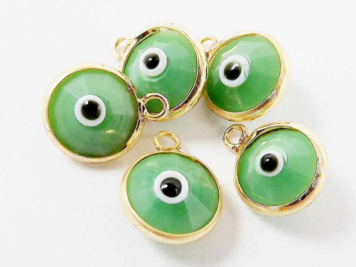 5 Opaque Green Evil Eye Nazar Crystal Charms Gold Plated - Etsy