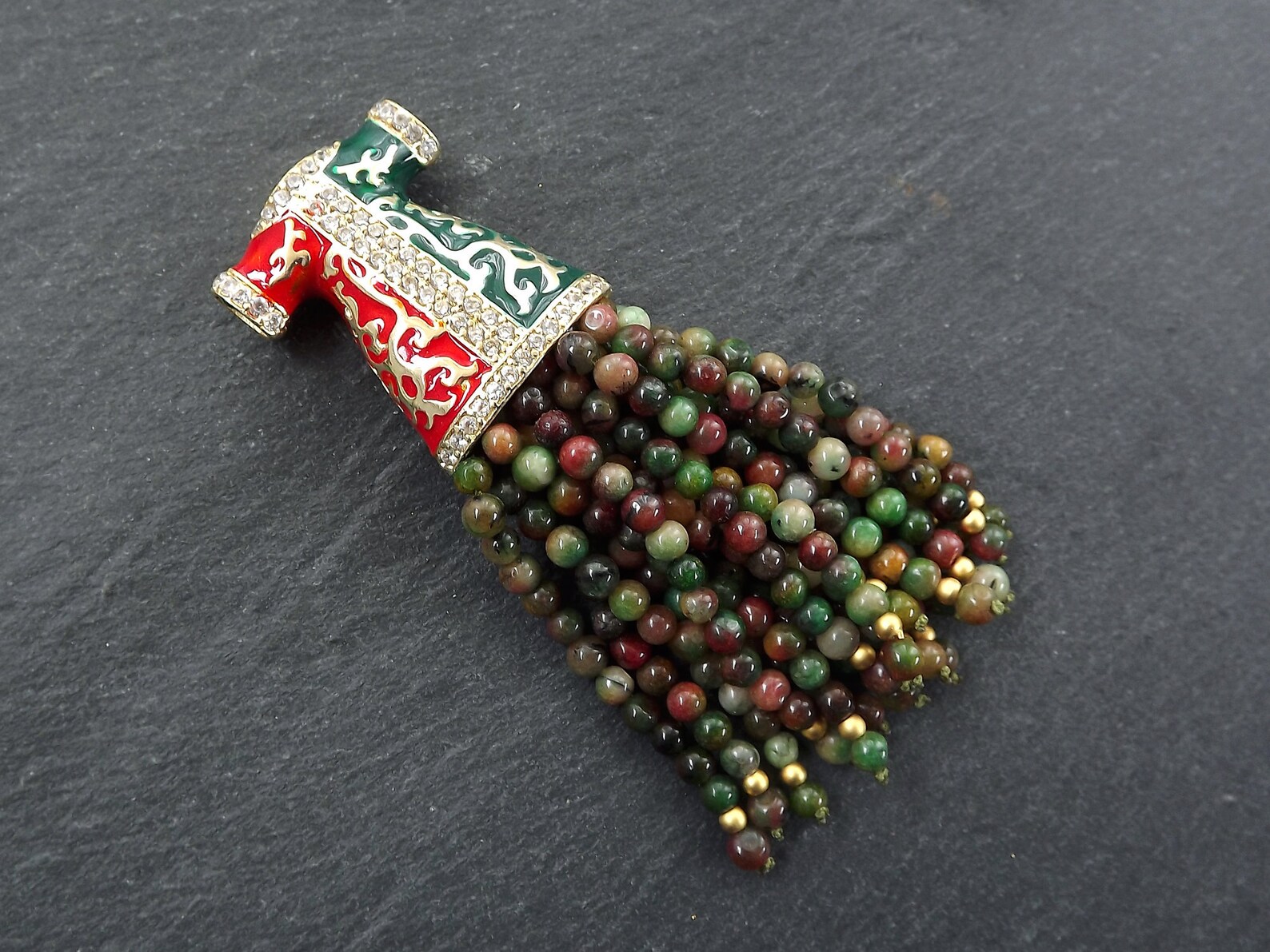 Green Tassel Pendant Autumn Green Jade Stone Beaded Tassel - Etsy