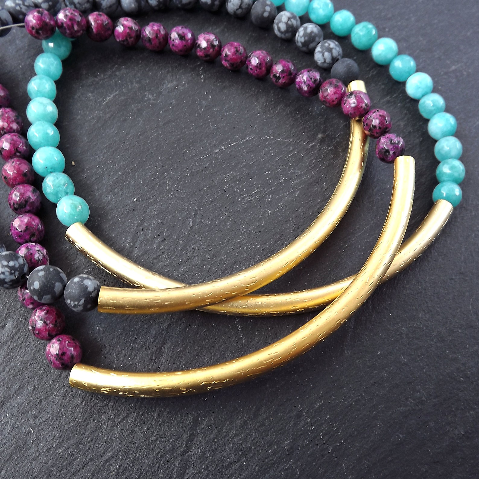 Gold Curve Tube Bead Bar, Large Curve Tube, Textured Tube Bead, Gold ...
