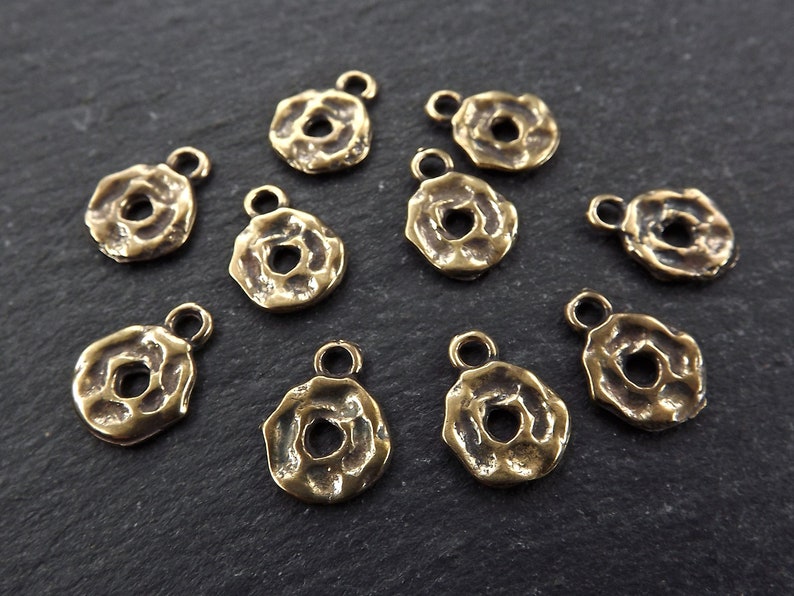 Round Bronze Hammered Charms Mini Loop Charms Bronze Coin - Etsy
