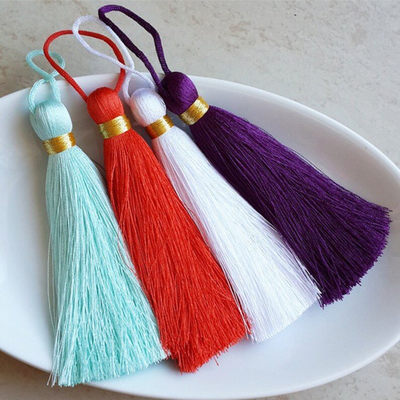 Extra Large Thick Deep Orange Thread Tassels - Gold Metallic Band - 4.4 ...