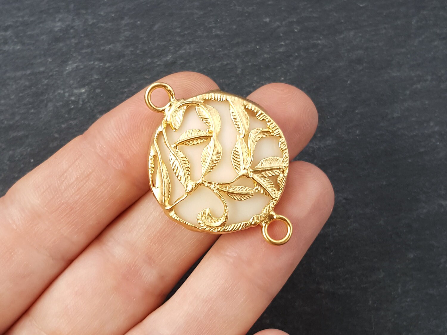 Soft Ivory Cream Rustic Leaves Jade Connector - 22k Matte Gold Plated ...