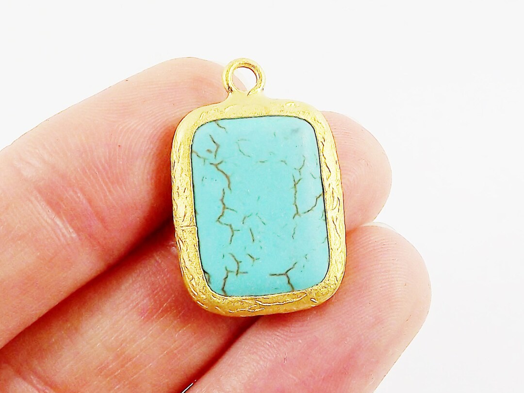 22mm Rectangle Turquoise Stone Pendant, Rectangle Pendant, Ethnic ...