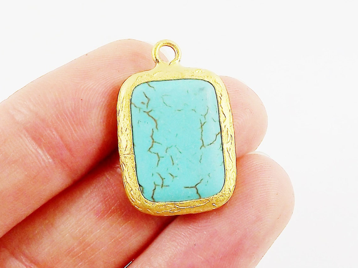 22mm Rectangle Turquoise Stone Pendant Rectangle Pendant - Etsy