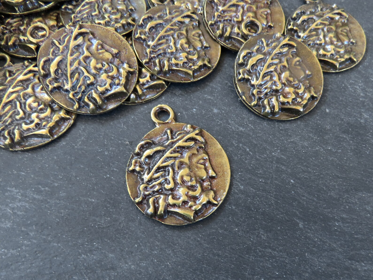 Bronze Zeus Coin Pendant Charm, Laurel Bust Coin Medallion, Ancient ...