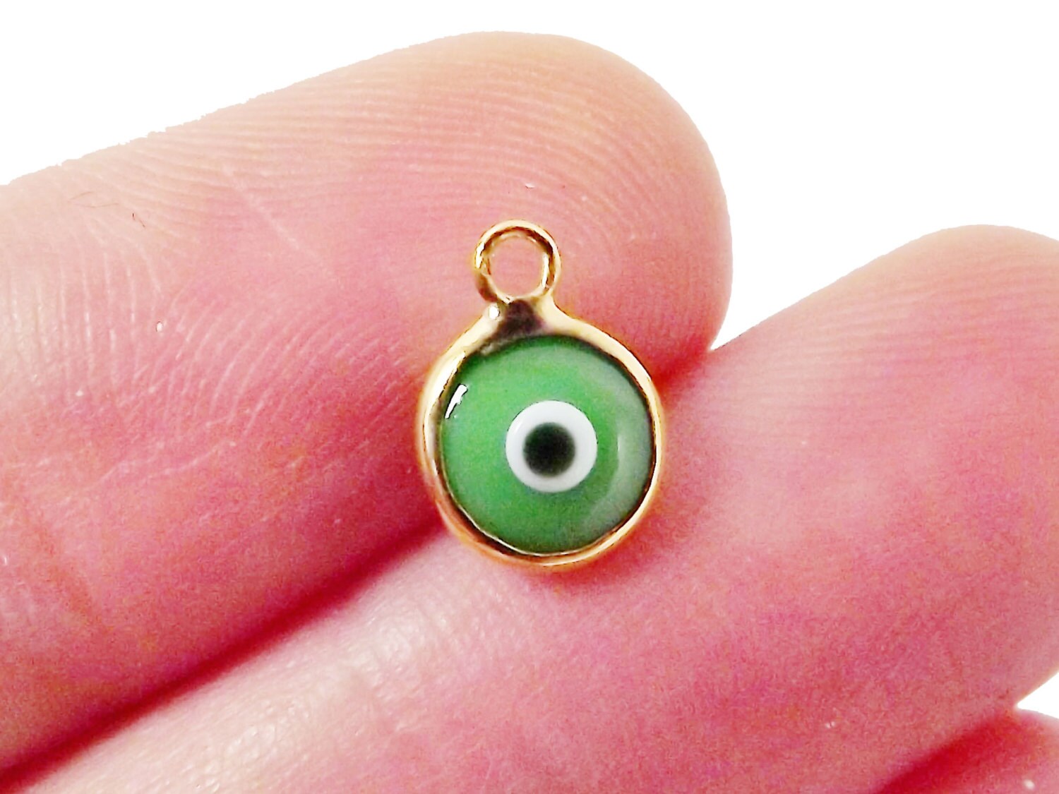 5 Mini Green Evil Eye Nazar Artisan Glass Bead Charms Gold | Etsy