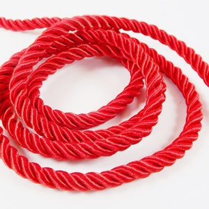 Red 5mm Twisted Rayon Satin Rope Silk Braid Cord - 3 Ply Twist - 1 ...