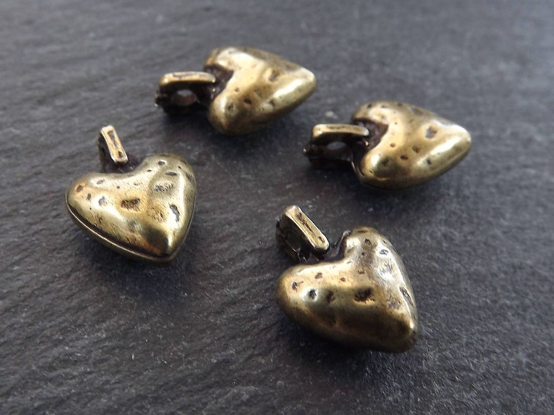 Rustic Heart Charm Pendants, Cast Chunky Love Heart Charm, Hammered ...