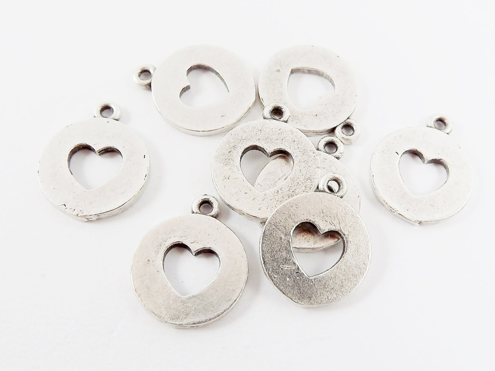 NEW - 8 Round Cut Out Heart Charms - Matte Antique Silver Plated - Etsy