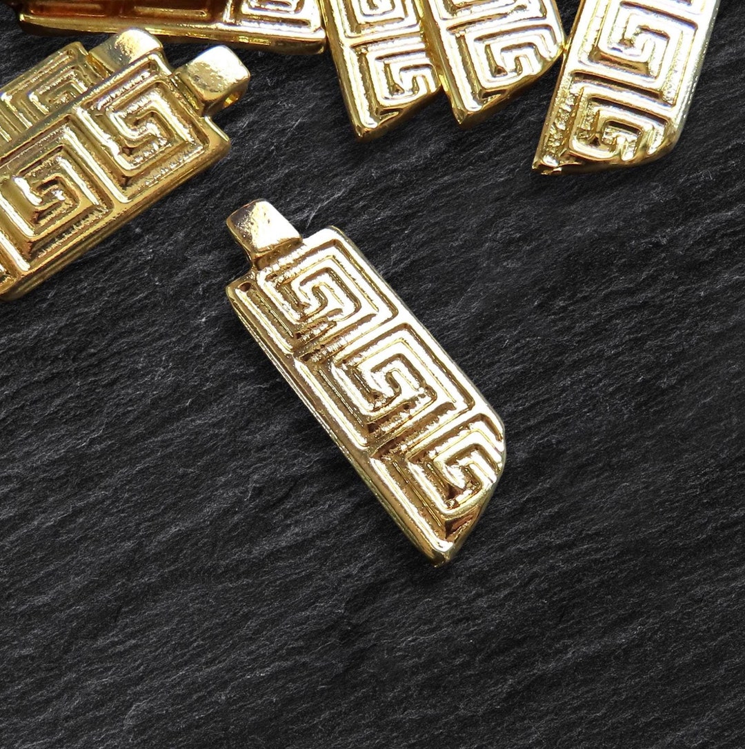 Greek Key Pendant, Meander Charm, 24k Shiny Gold Plated, 1pc - Etsy